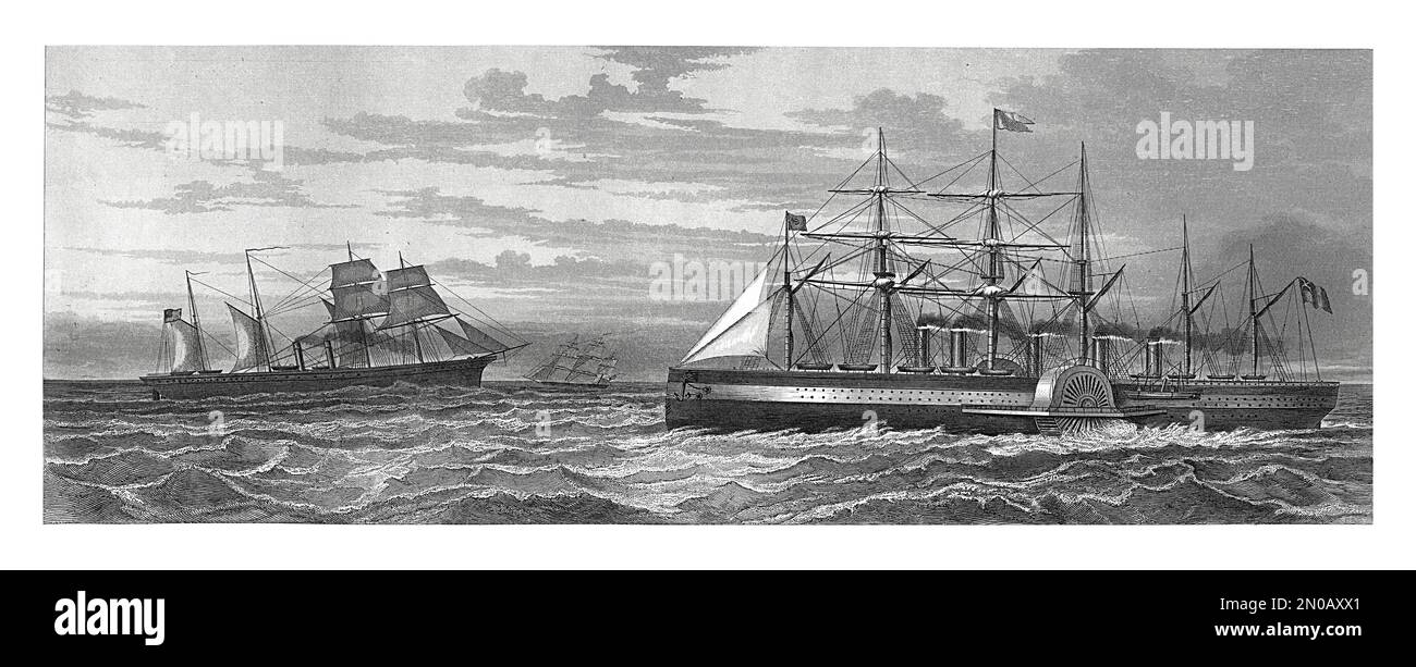 19th-century illustration depicting steamships from XIX century. From ...