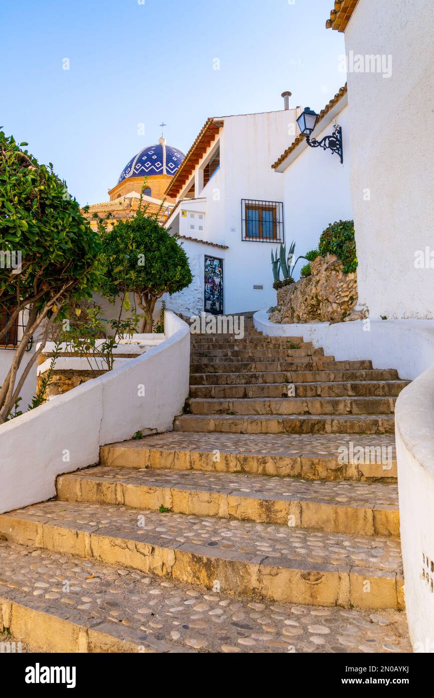 Altea, Spain - 3 February, 2023: winding stairs lead up into the ...
