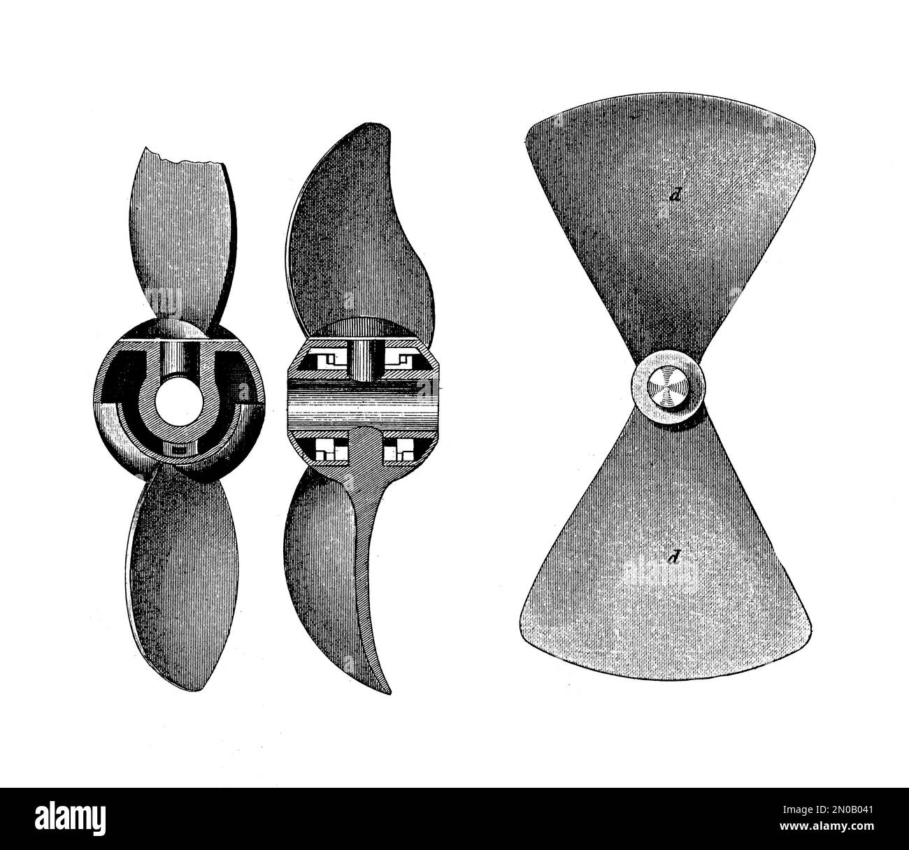 19th-century engraving of marine propellers. Illustration published in ...
