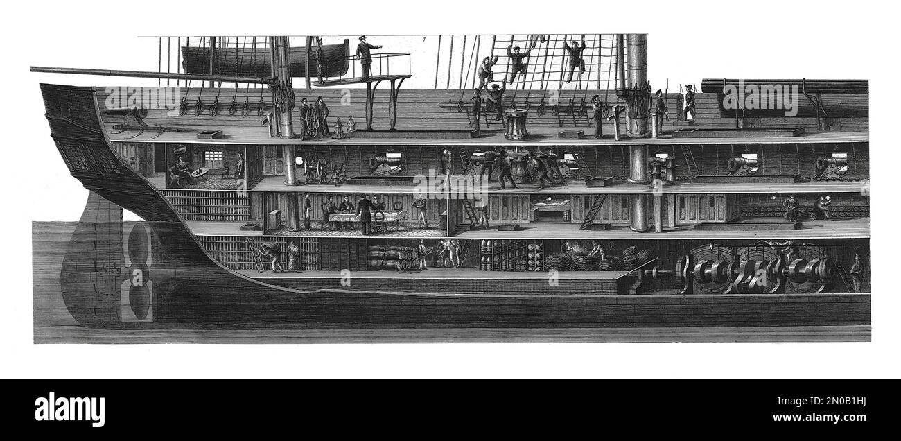 19th-century engraving of corvette Elizabeth, XIX century. Illustration ... 19th-century engraving of corvette Elizabeth, XIX century. Illustration ...