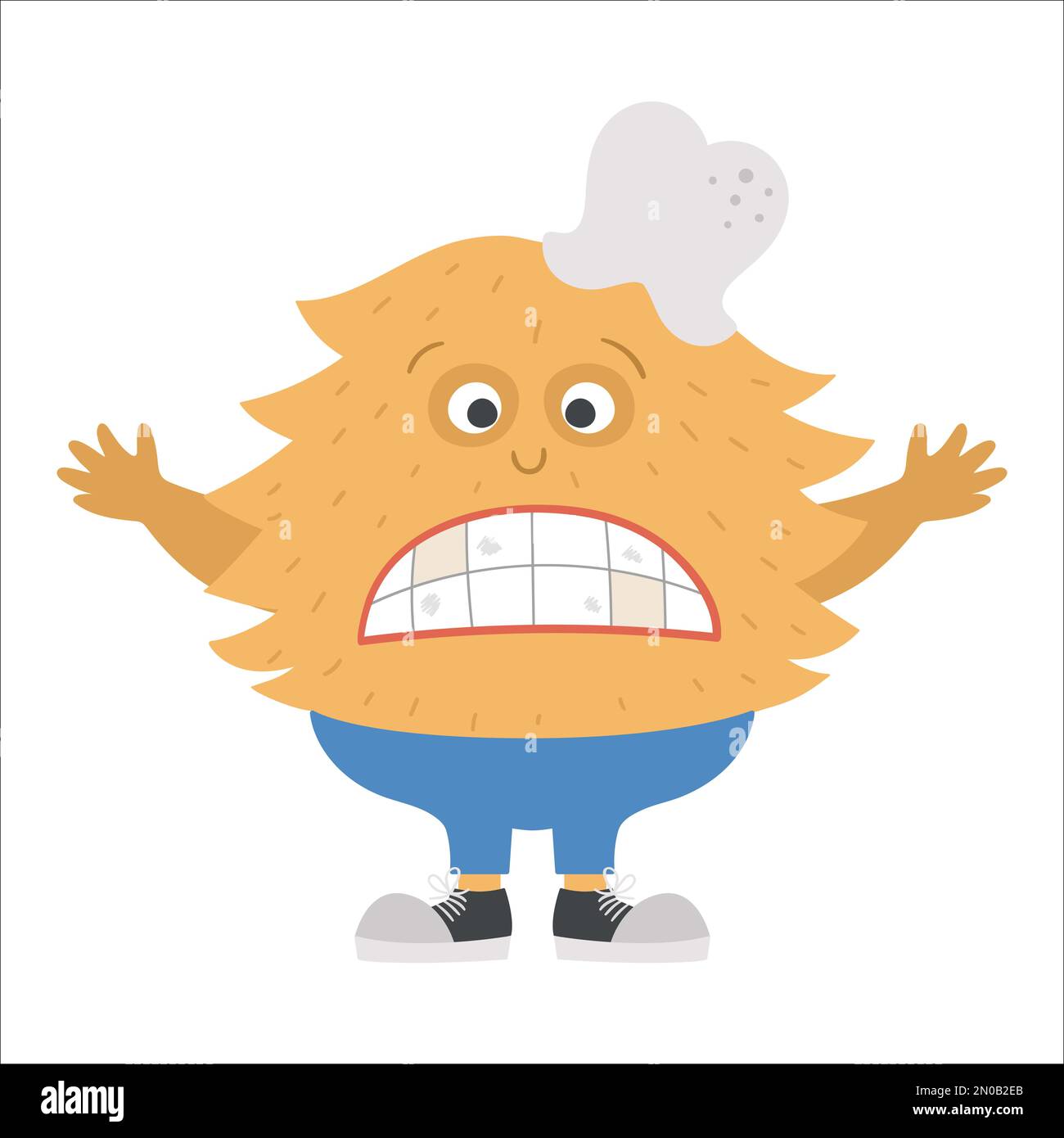 Cute toothy monster with dirty ill teeth. Funny unhappy character ...