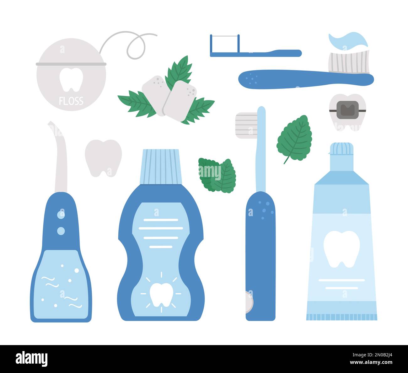 Tooth care tools vector set. Collection of elements for cleaning teeth ...