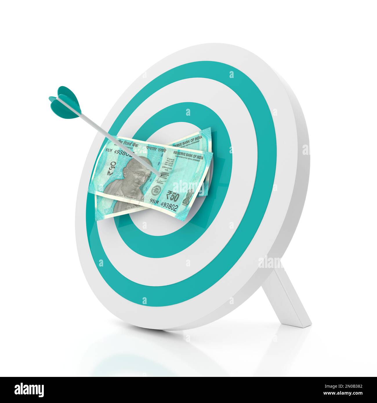 Indian Rupee 50 Currency Note in an arrow with target isolated on White ...