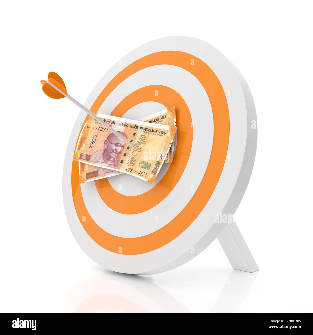 Indian Rupee 200 Currency Note in an arrow with target isolated on ...