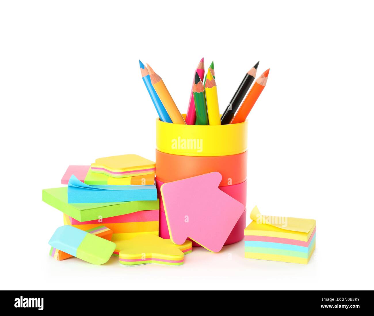 Set of colorful school stationery on white background Stock Photo - Alamy