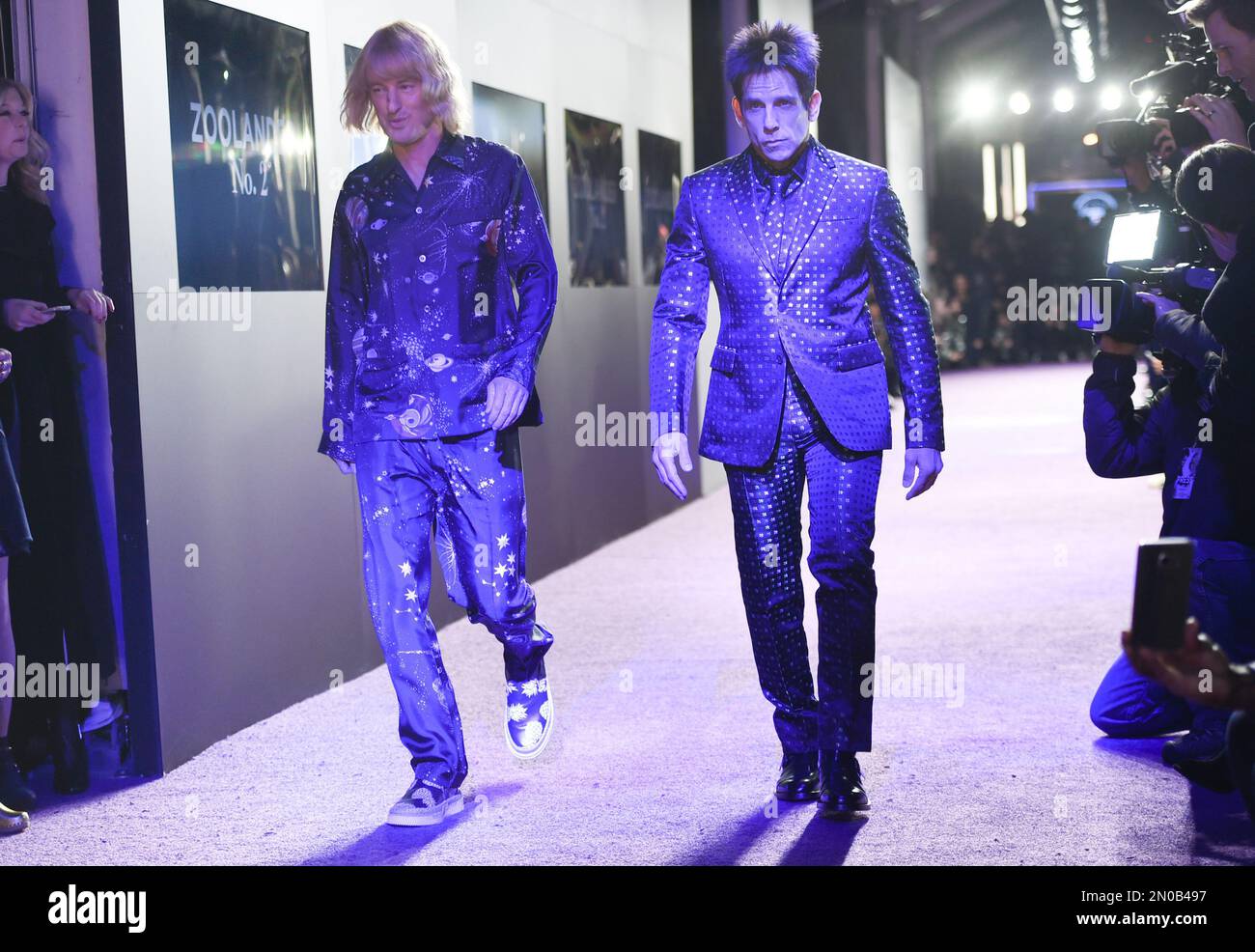 Actors Owen Wilson, left, and Ben Stiller walk the runway in character ...