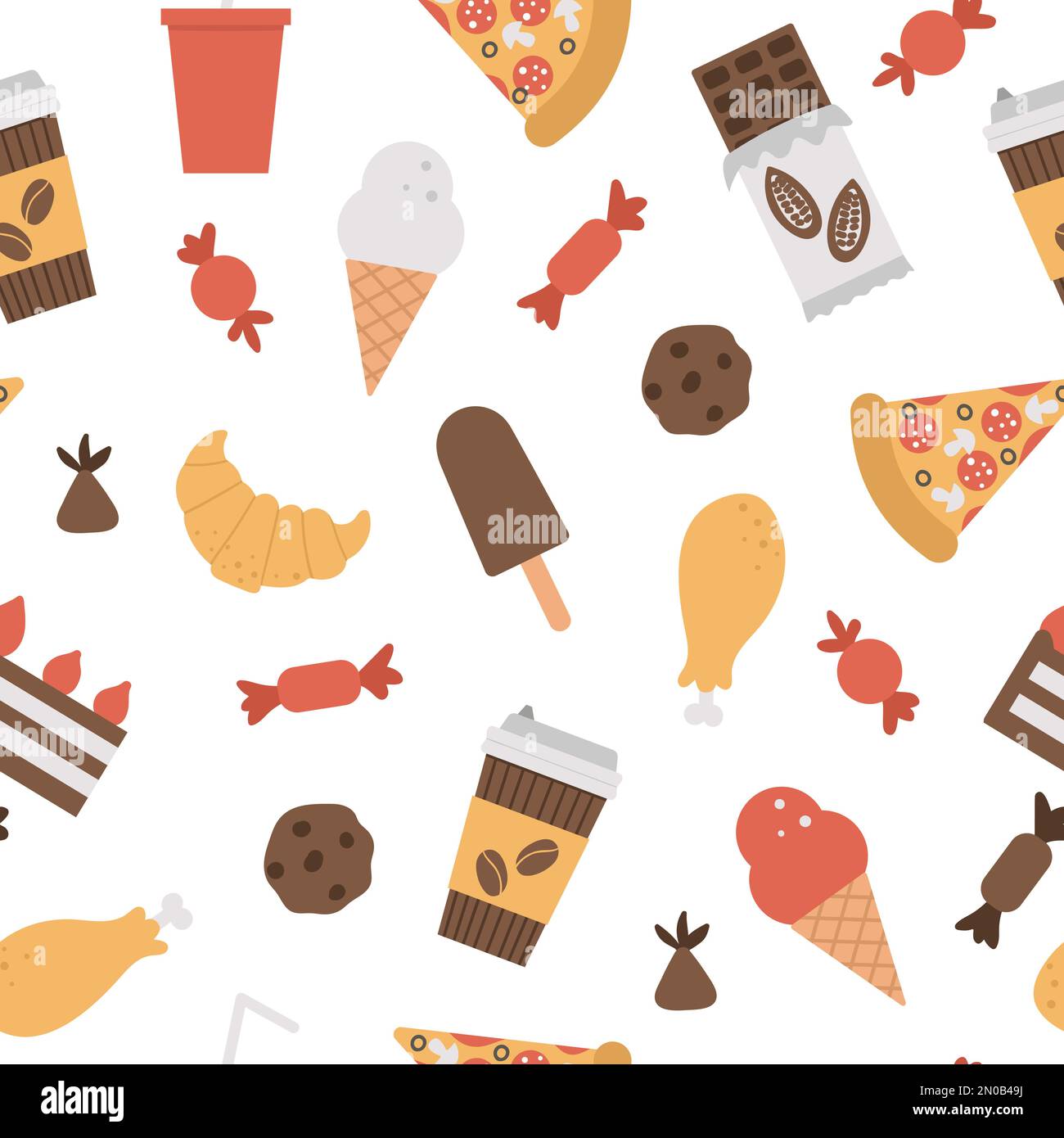 Seamless pattern with junk food and drink icons. Vector repeat ...