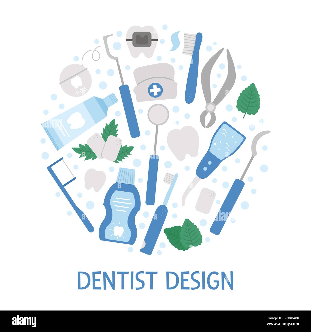 Vector round frame with tooth care tools. Card template with elements ...