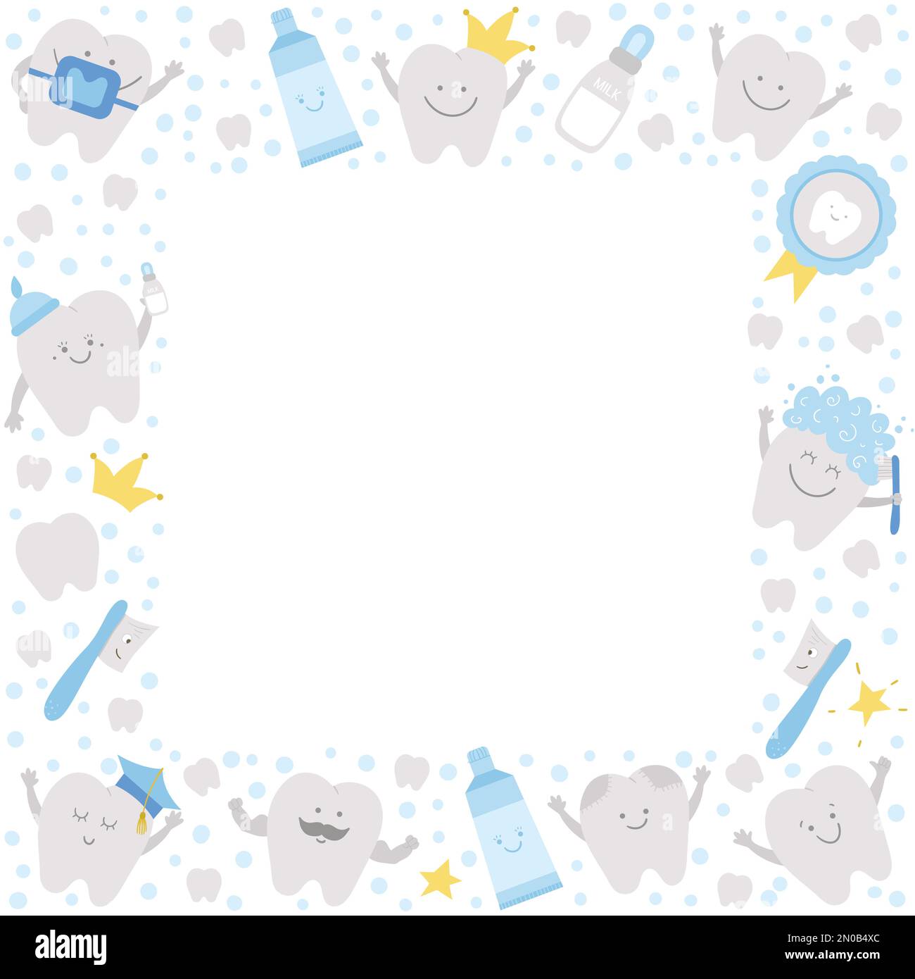 Vector square frame with cute teeth. Card template with kawaii funny ...