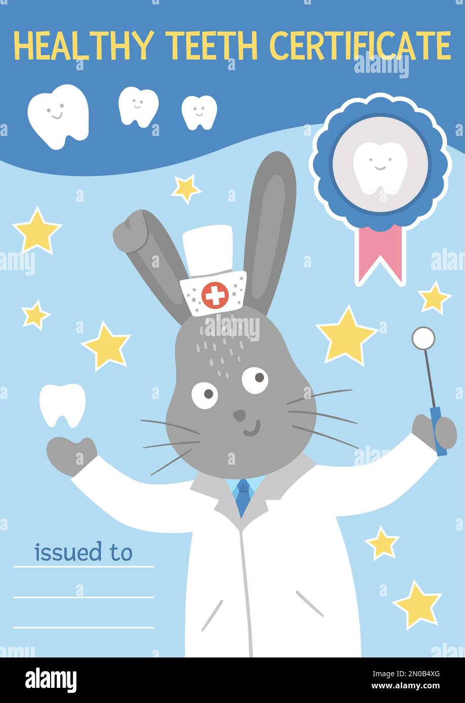 Healthy tooth certificate. Cute dentist rewarding document for kids ...