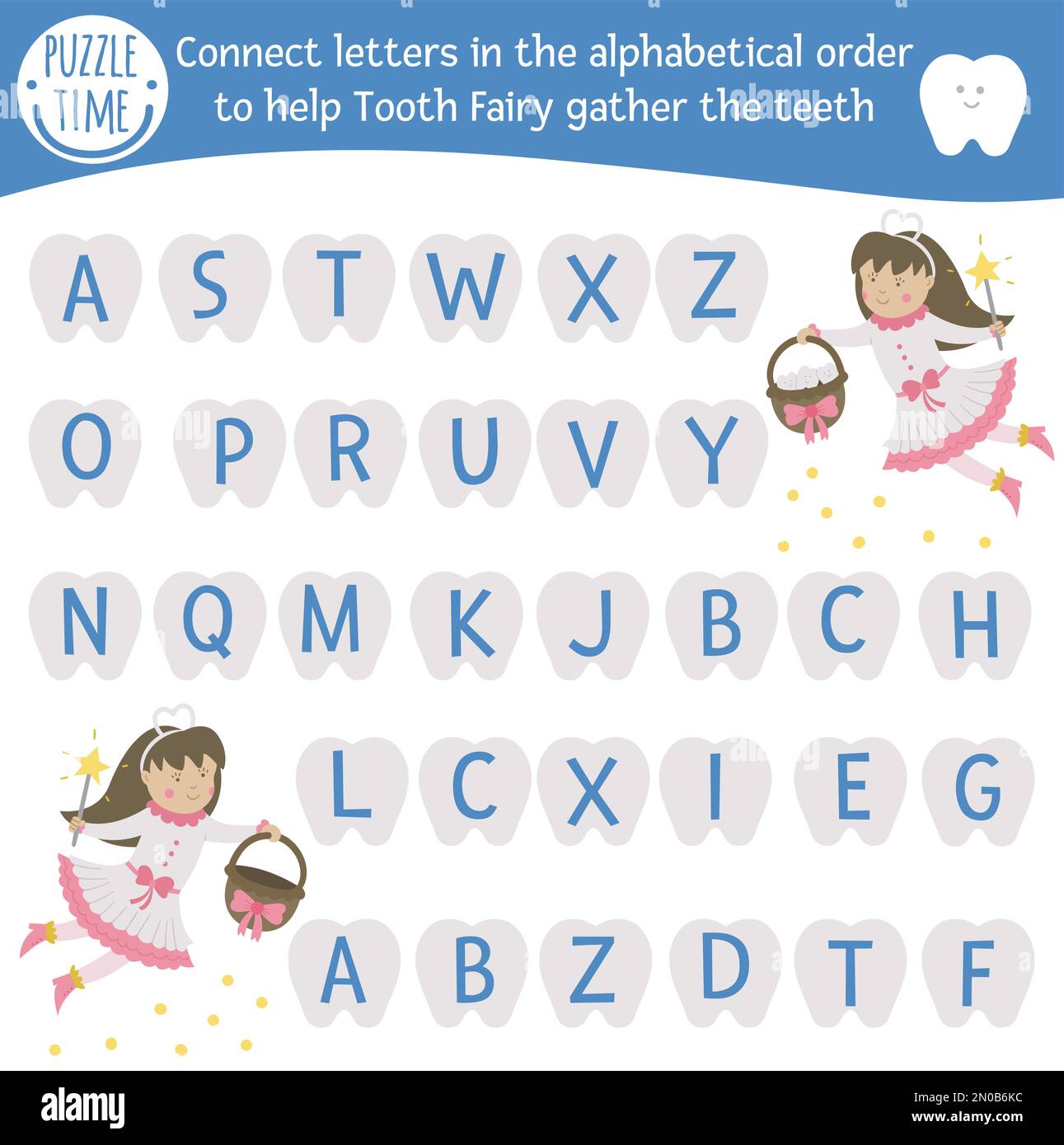 Dental care ABC game with cute characters. Dentist medicine alphabet ...