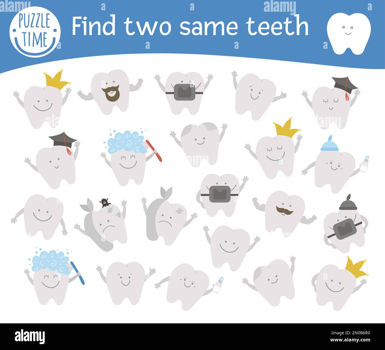 Find two same teeth. Dental care themed matching activity for preschool ...