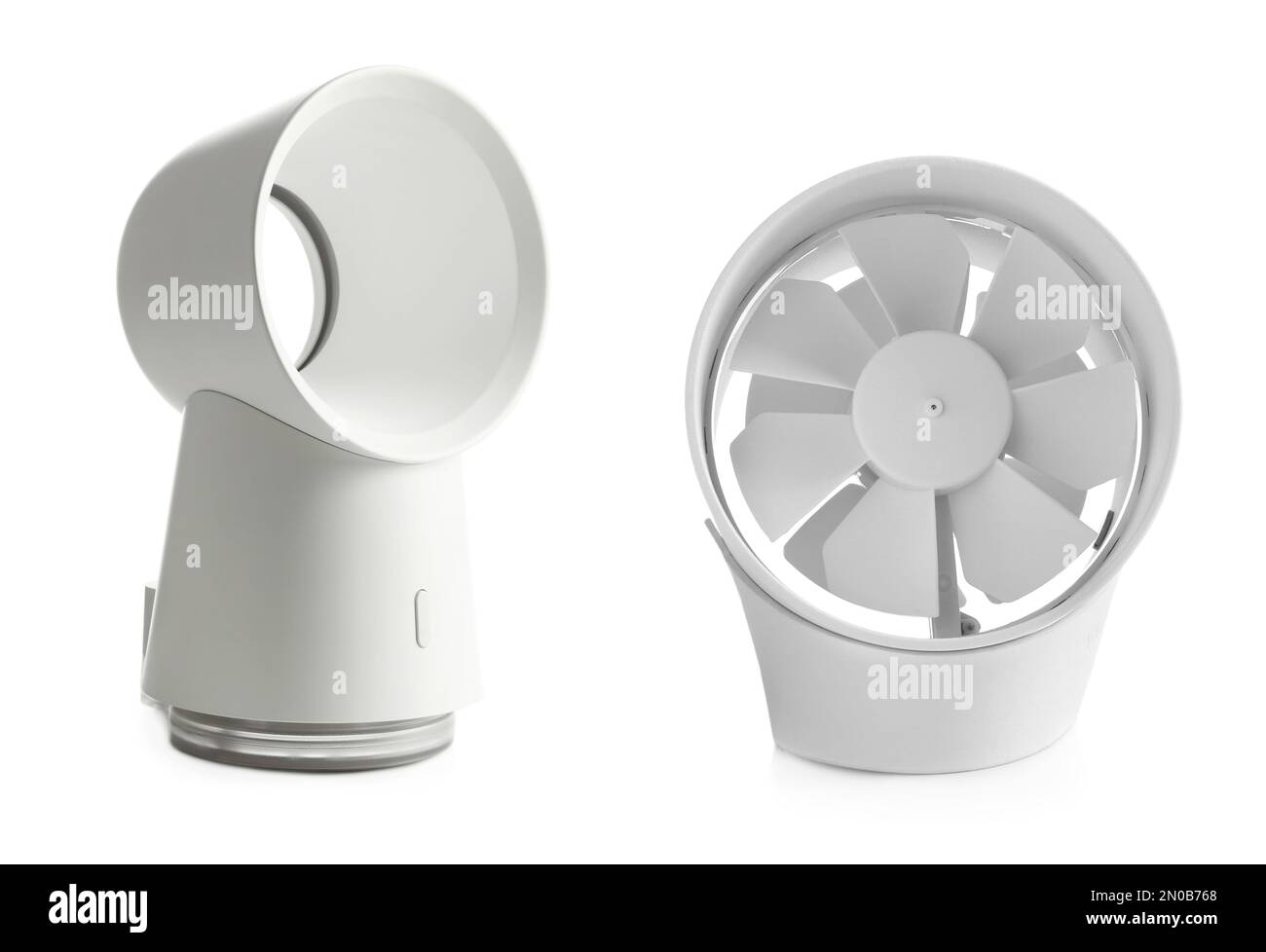 Two different modern fans on white background Stock Photo - Alamy