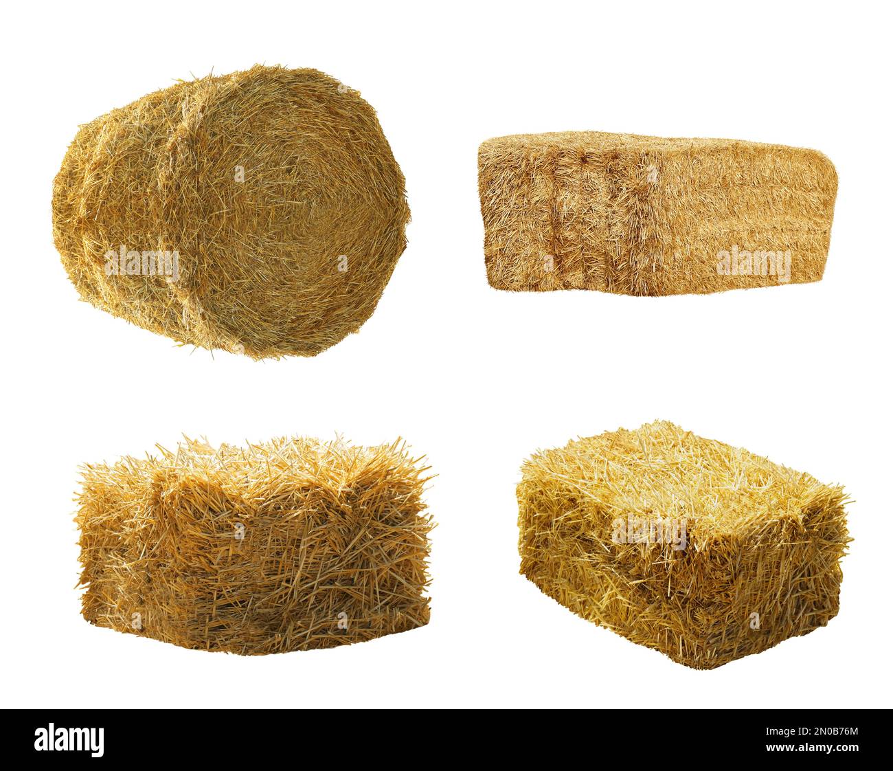Set of hay bales on white background. Agriculture industry Stock Photo ...