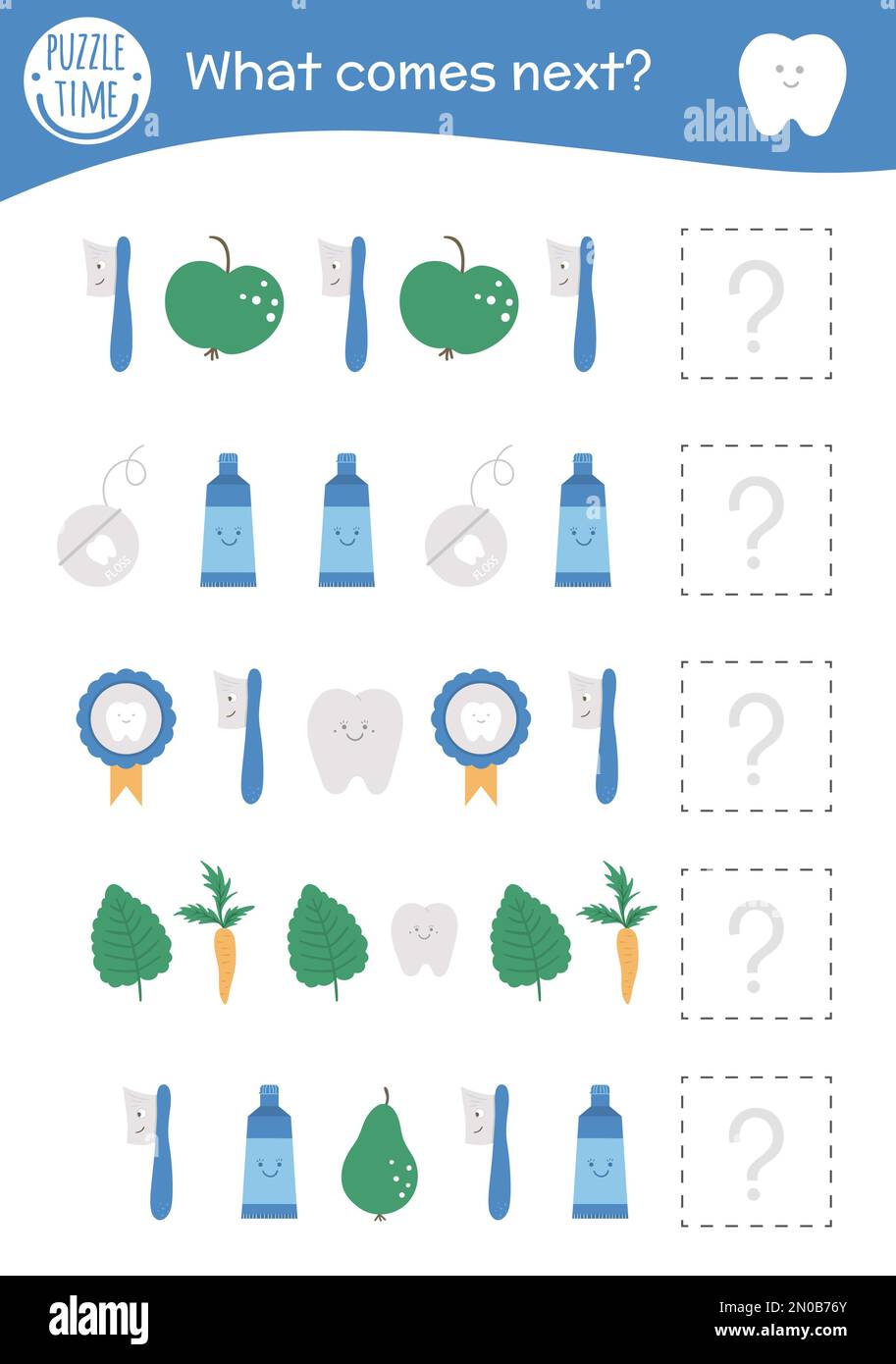 What comes next. Tooth hygiene matching activity for preschool children ...