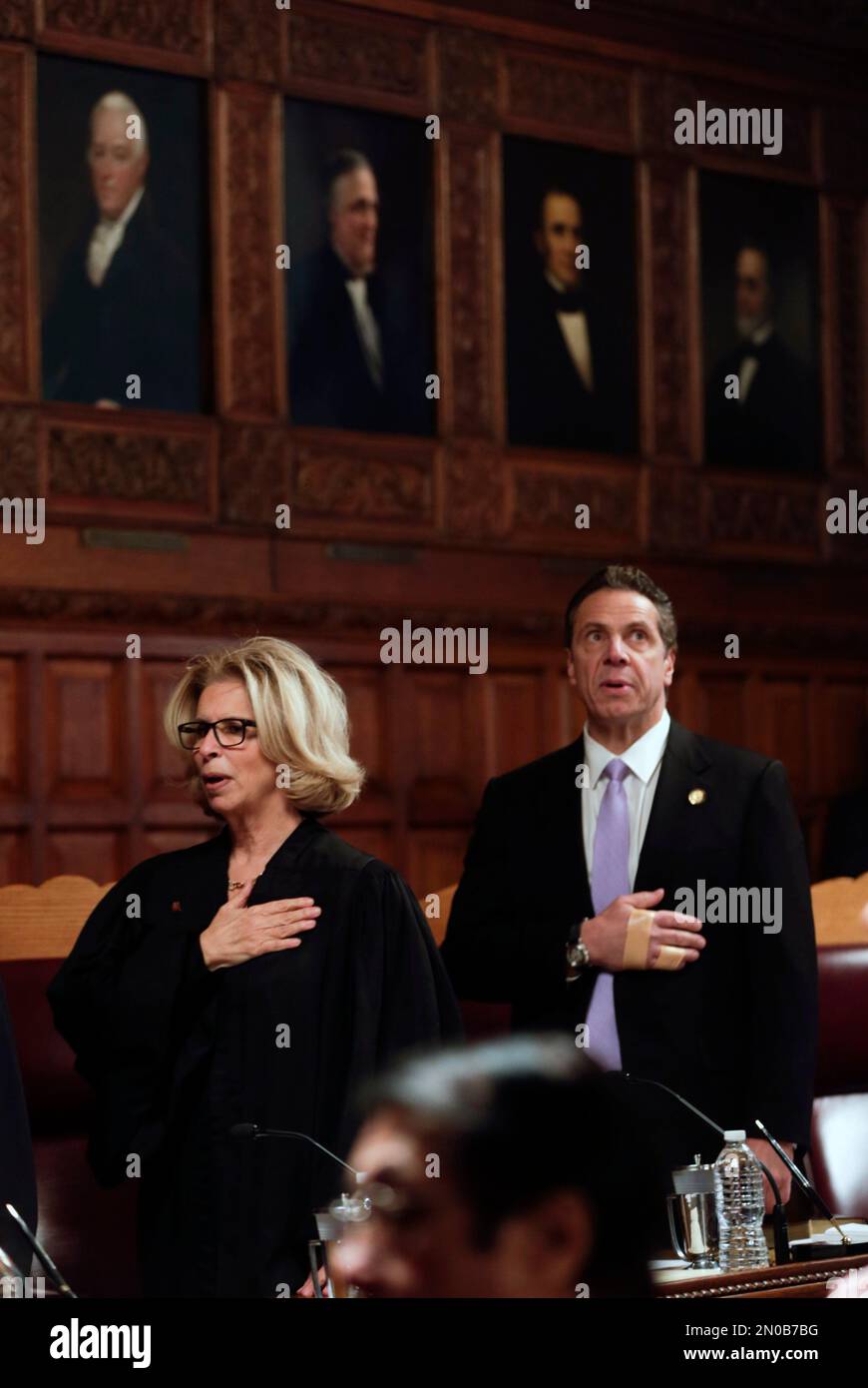 New York Gov. Andrew Cuomo, right, stands with Chief Judge Janet ...