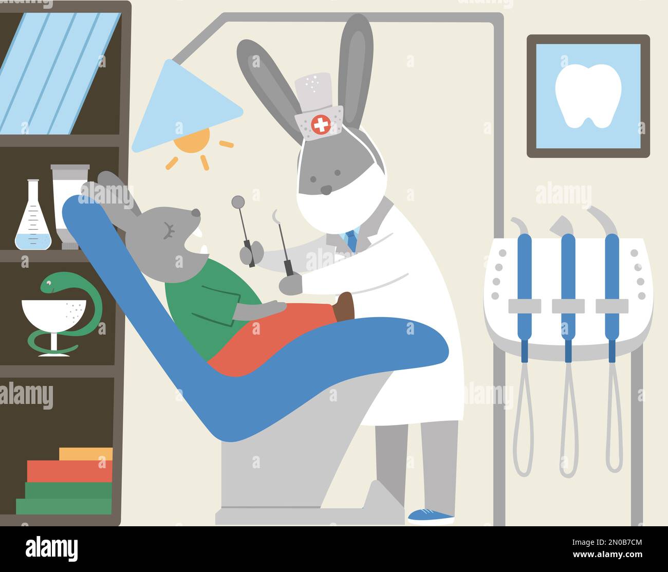 Vector dental clinic cabinet. Funny animal dentist doctor treating ...