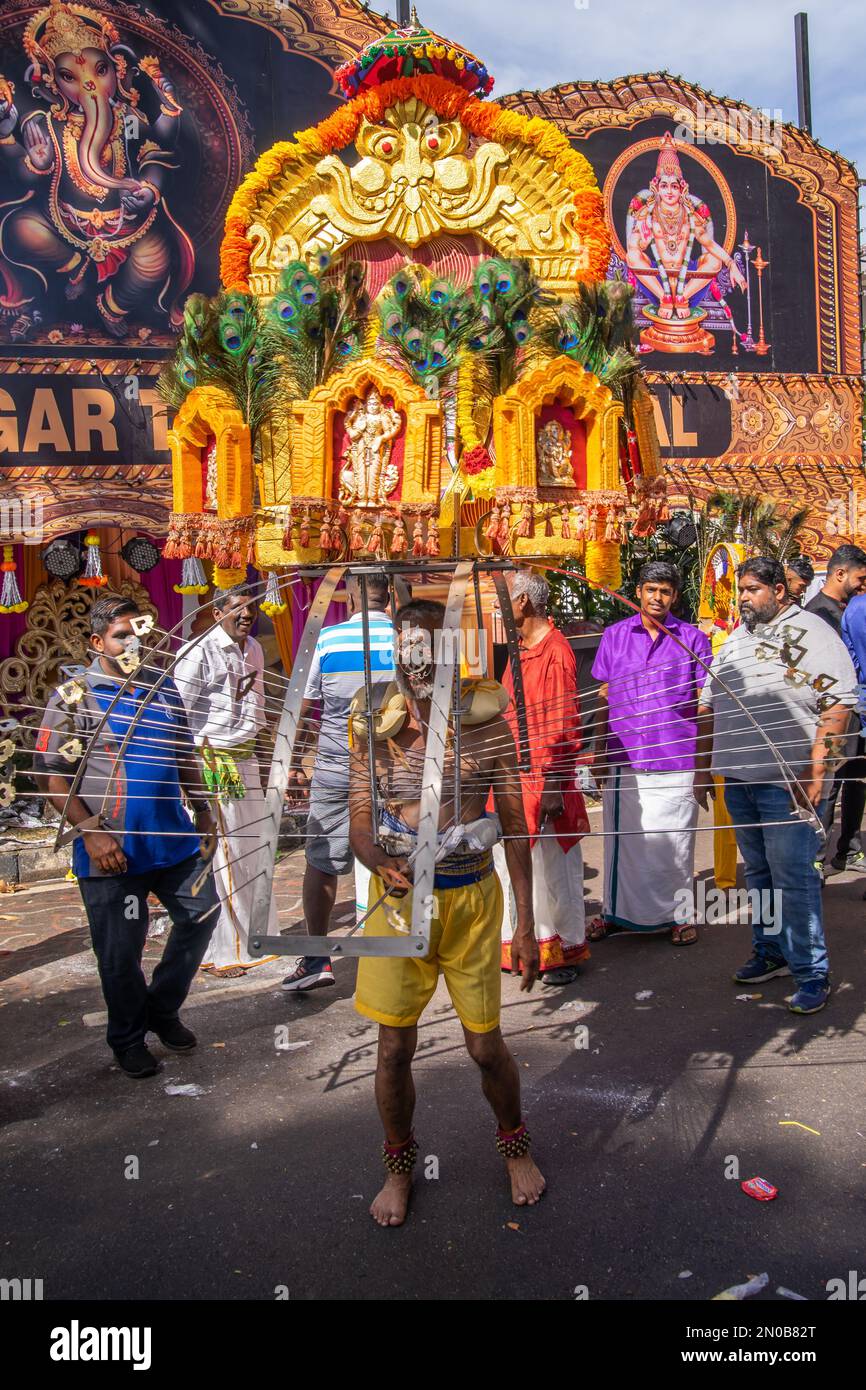 Thaipusam celebration in Penang. Devotees performing kavadi attam ...
