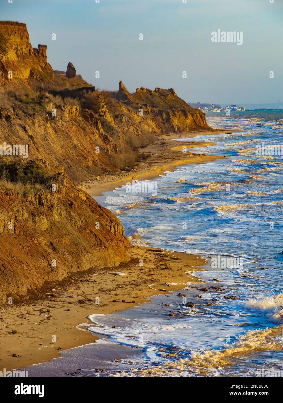 Scenic marine landscape. Sea surf at the sunset Stock Photo - Alamy