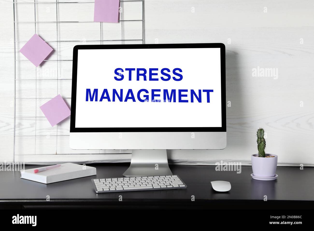 Computer monitor with text Stress Management at workplace Stock Photo ...