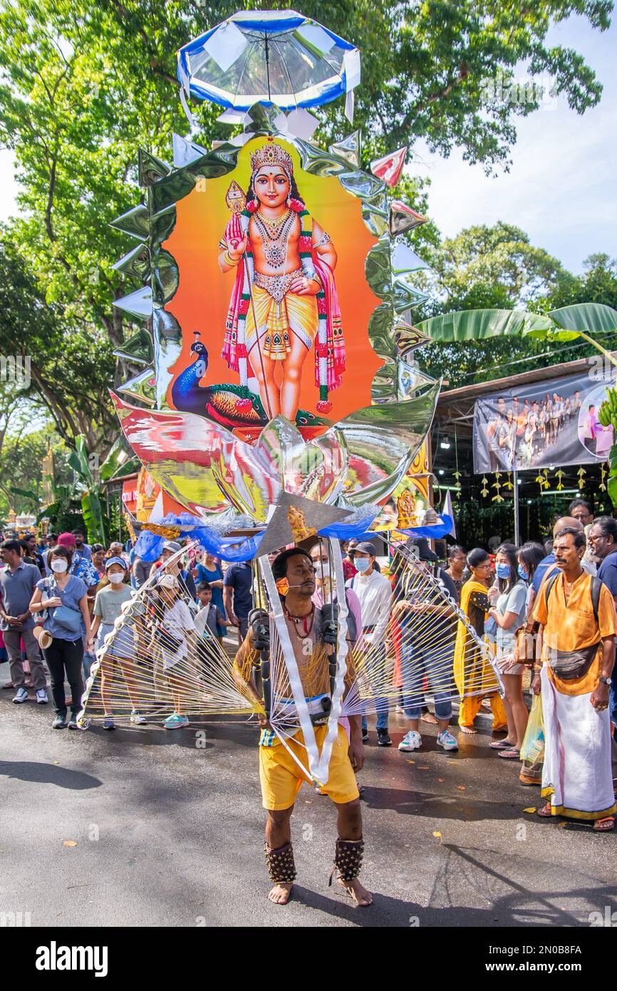 Thaipusam celebration in Penang. Devotees performing kavadi attam ...