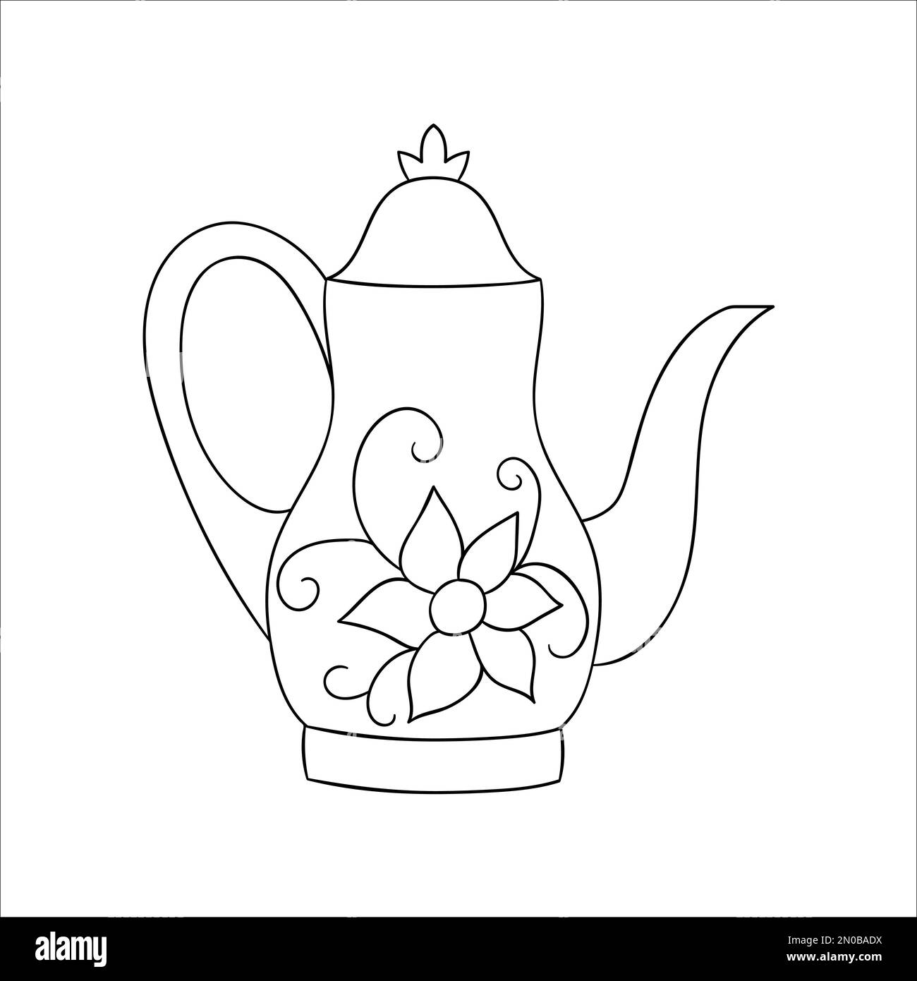 Teapot line icon. Black and white teapot vector illustration. Linear ...