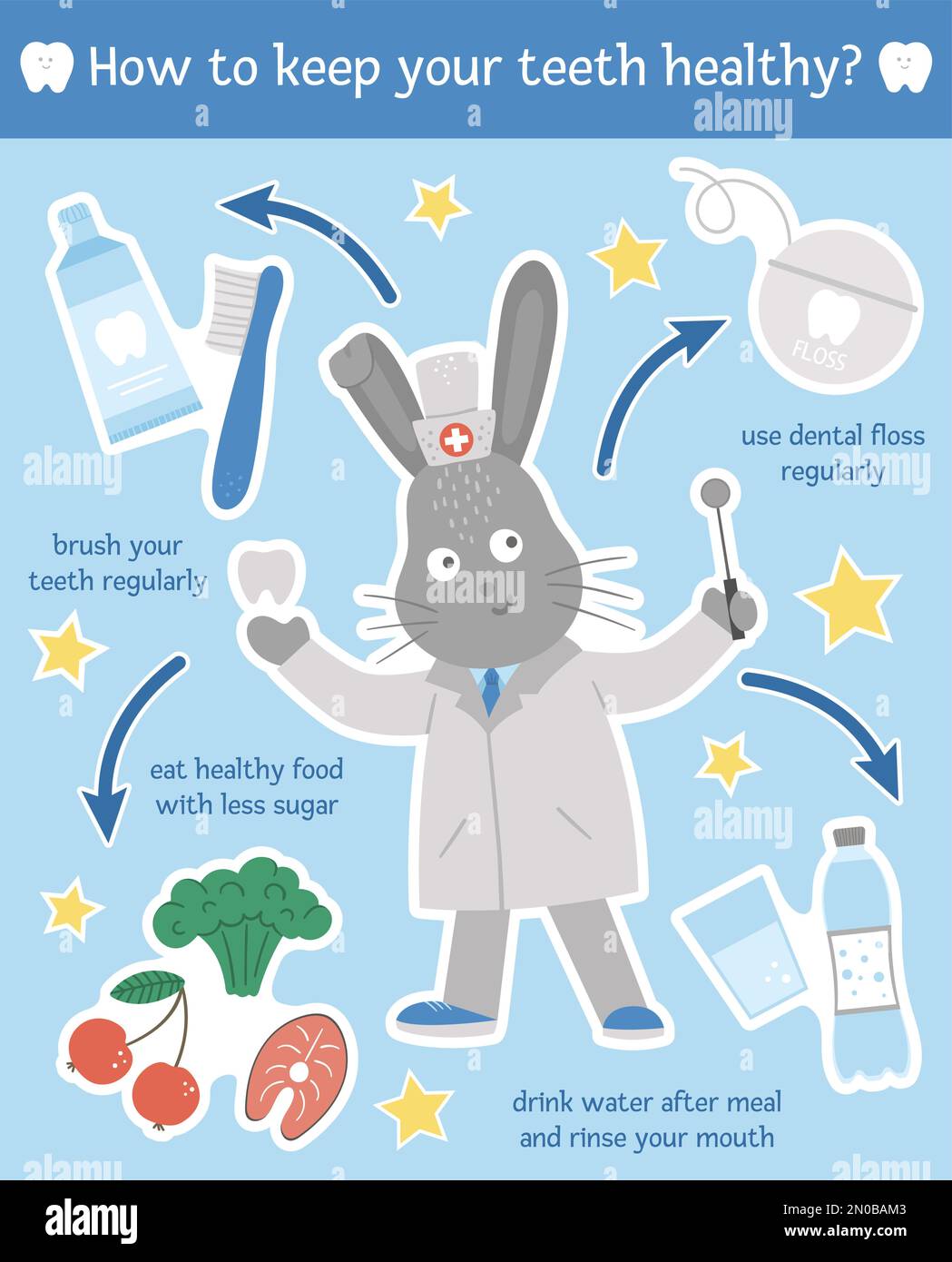 Healthy teeth habits illustration. Cute dentist infographics for kids ...