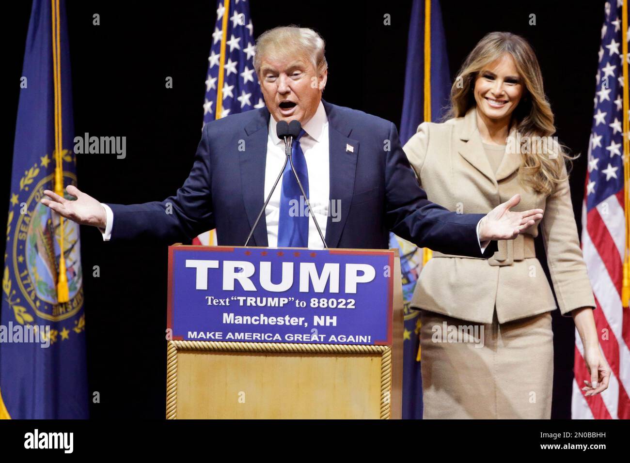 Republican presidential candidate, businessman Donald Trump introduces ...