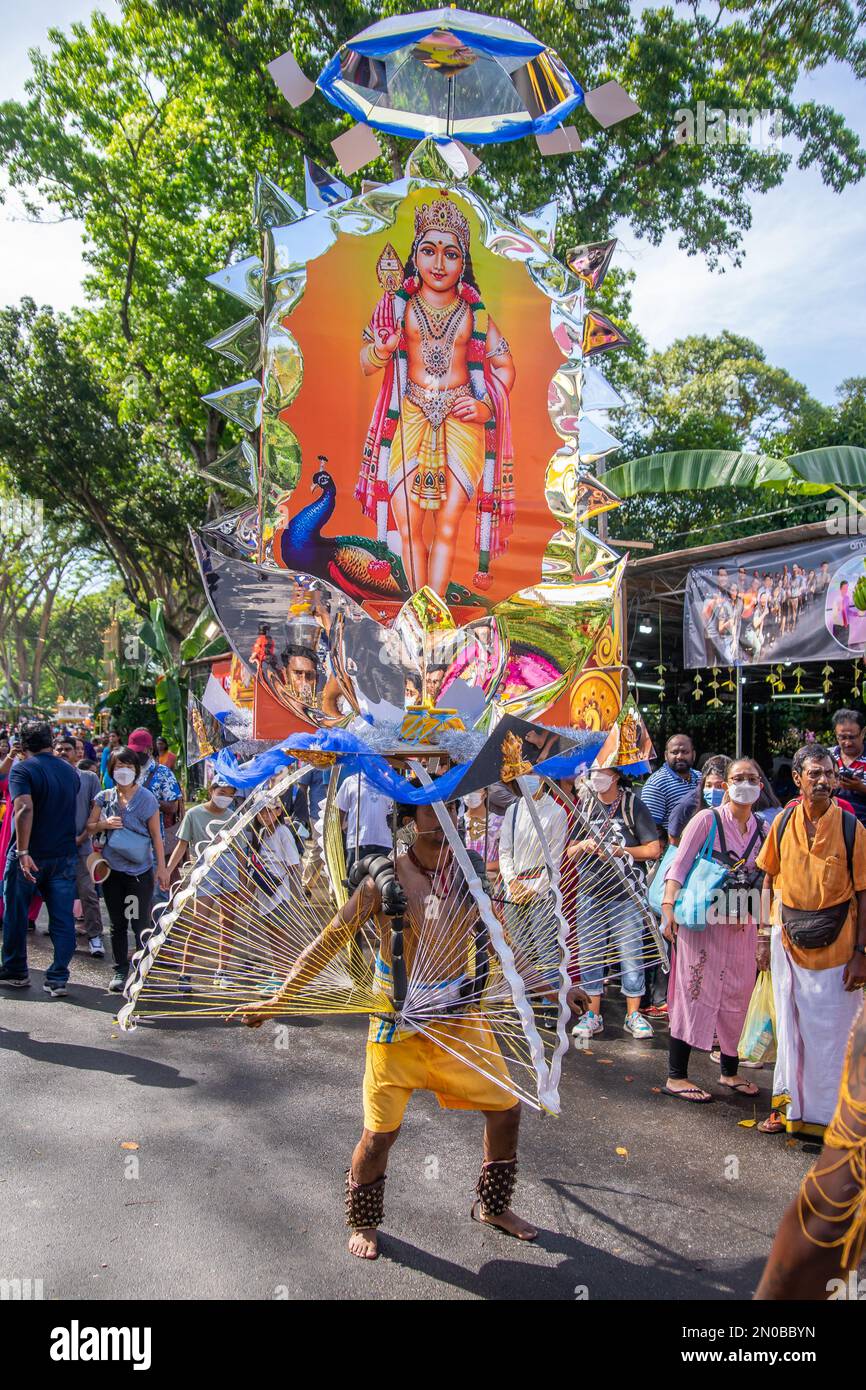 Thaipusam celebration in Penang. Devotees performing kavadi attam ...