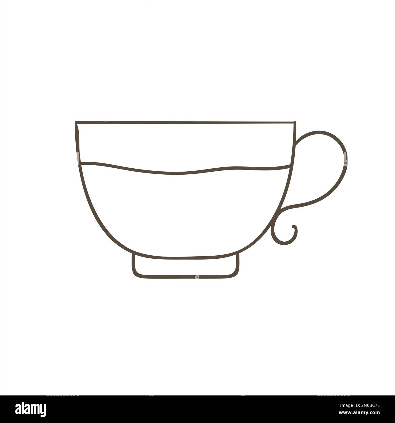 Teacup line icon. Black and white tea cup vector illustration. Linear ...