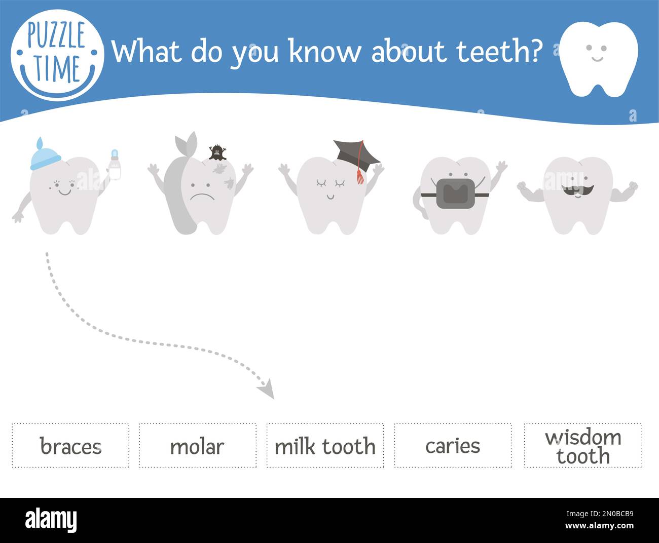 Dental care matching activity with cute teeth and their names ...