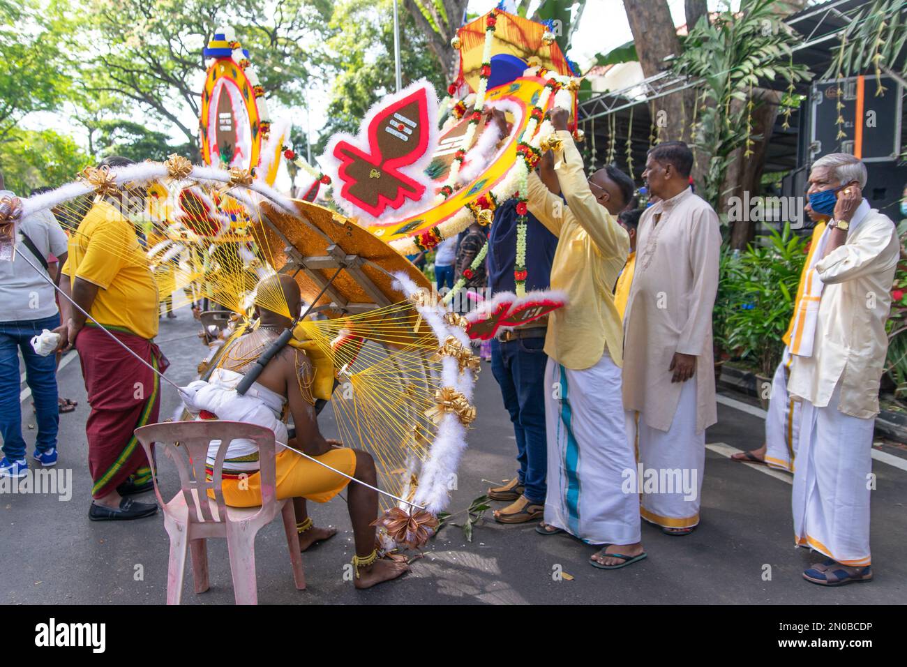 Thaipusam celebration in Penang. Devotees performing kavadi attam ...