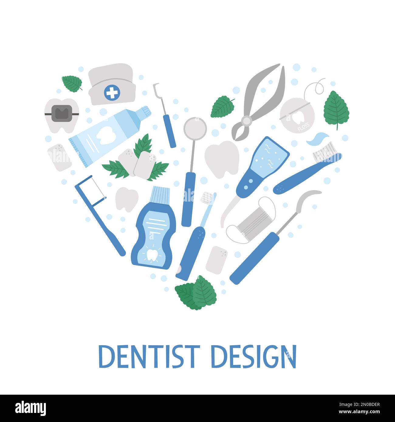 Vector frame with tooth care tools. Card template with elements for ...