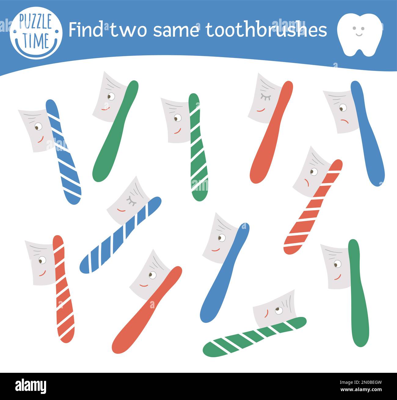 Find two same toothbrushes. Dental care themed matching activity for ...