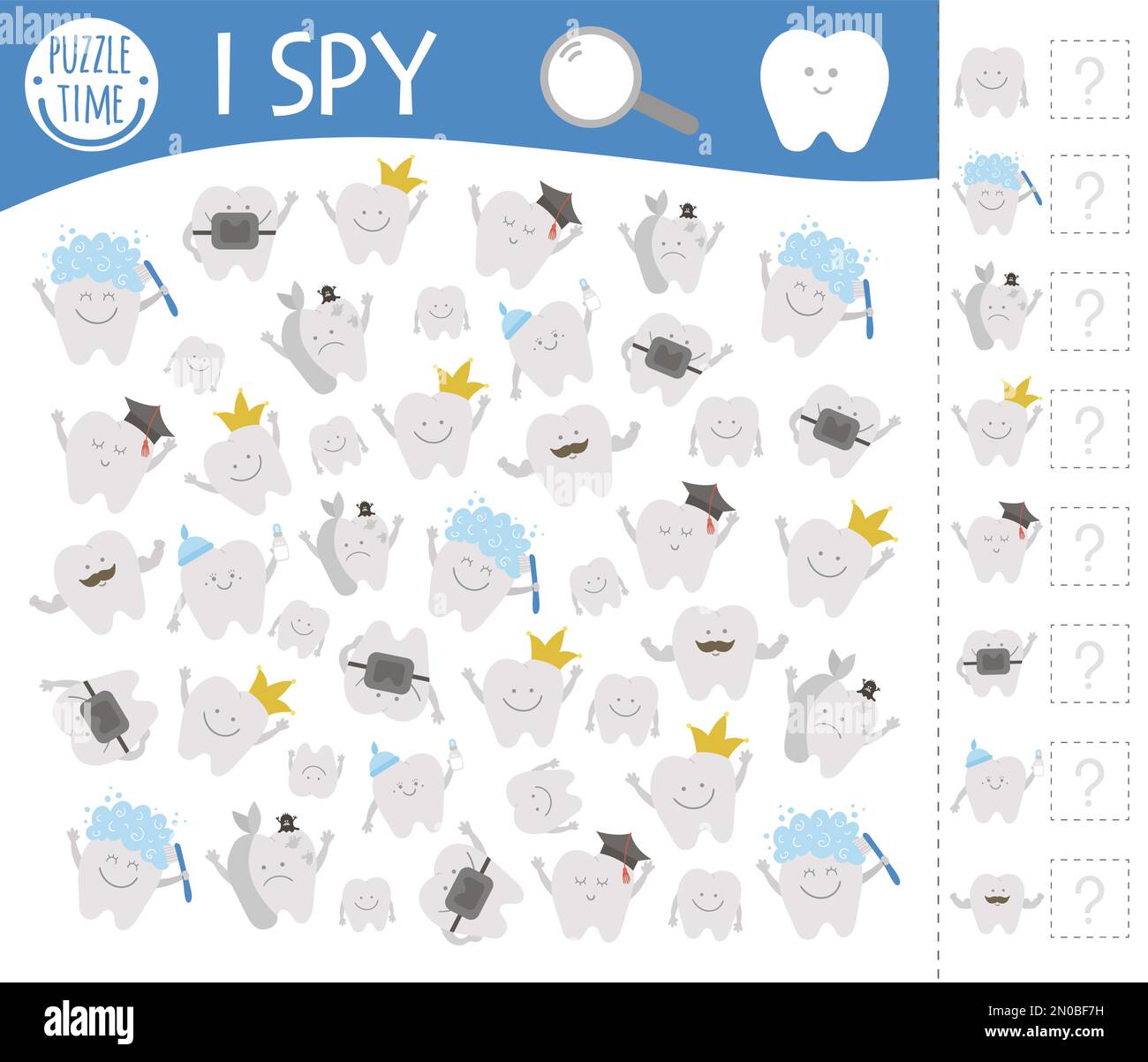 Dental care I spy game for kids. Mouth hygiene themed searching and ...
