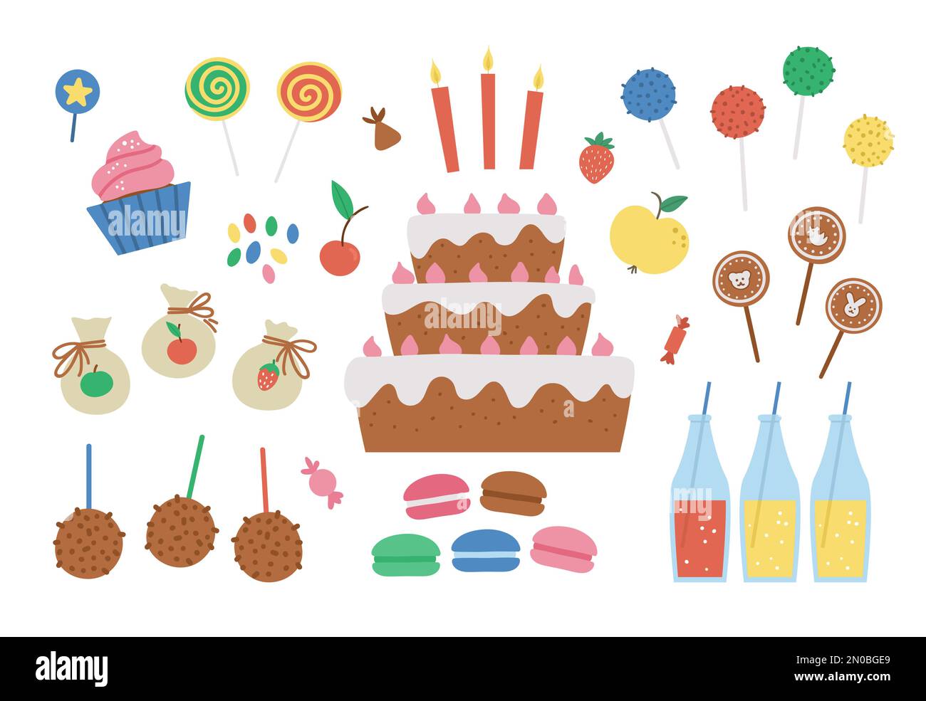 Vector birthday desserts set. Cute b-day clipart pack with cake ...