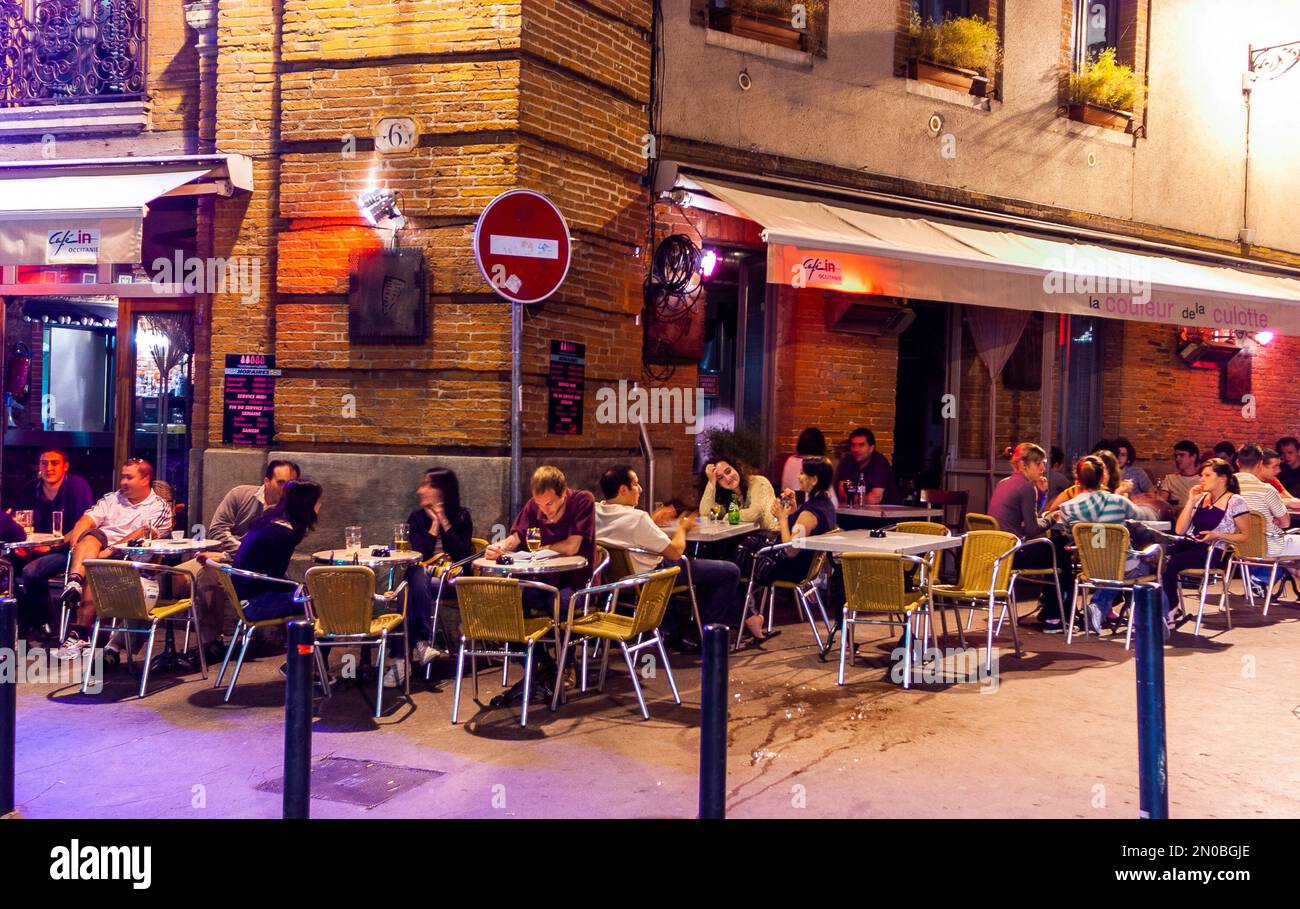 Toulouse, France - Crowd Young People Sharing Meals Outside,, in Old ...