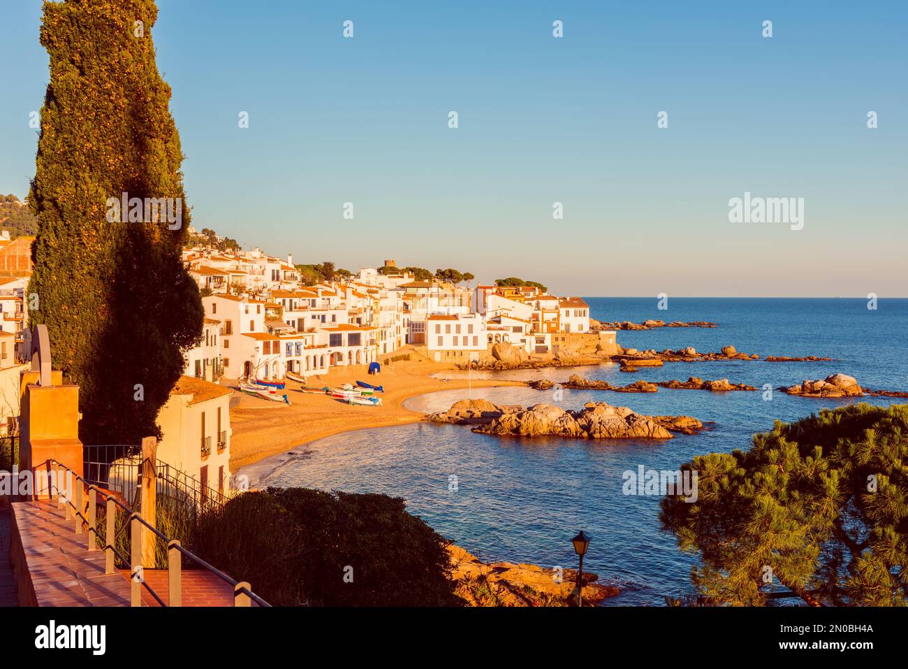 Village of Calella de Palafrugell in Catalonia Spain around sunset ...