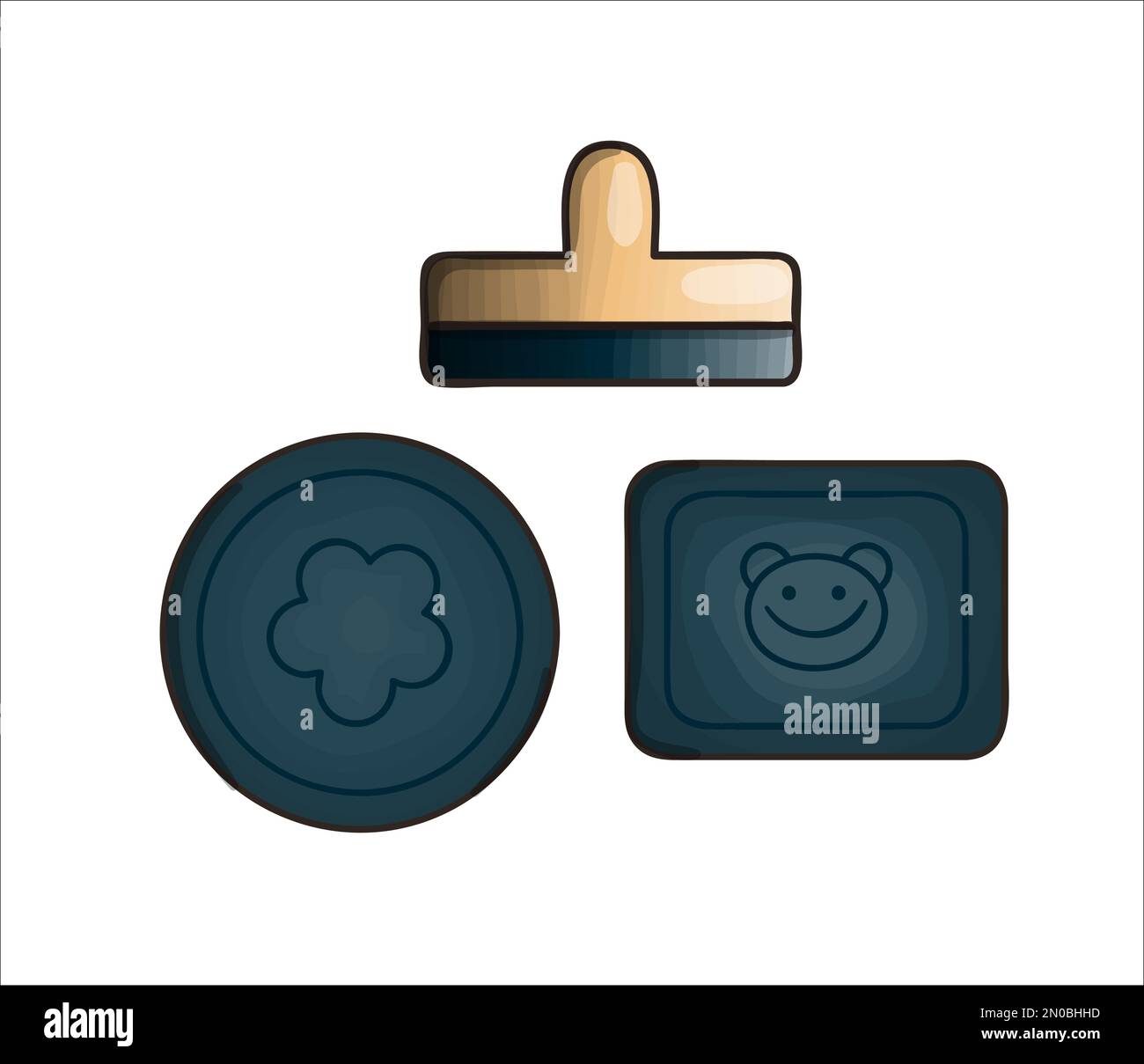 Set of rubber stamp icons. Vector colored stationery, writing materials ...