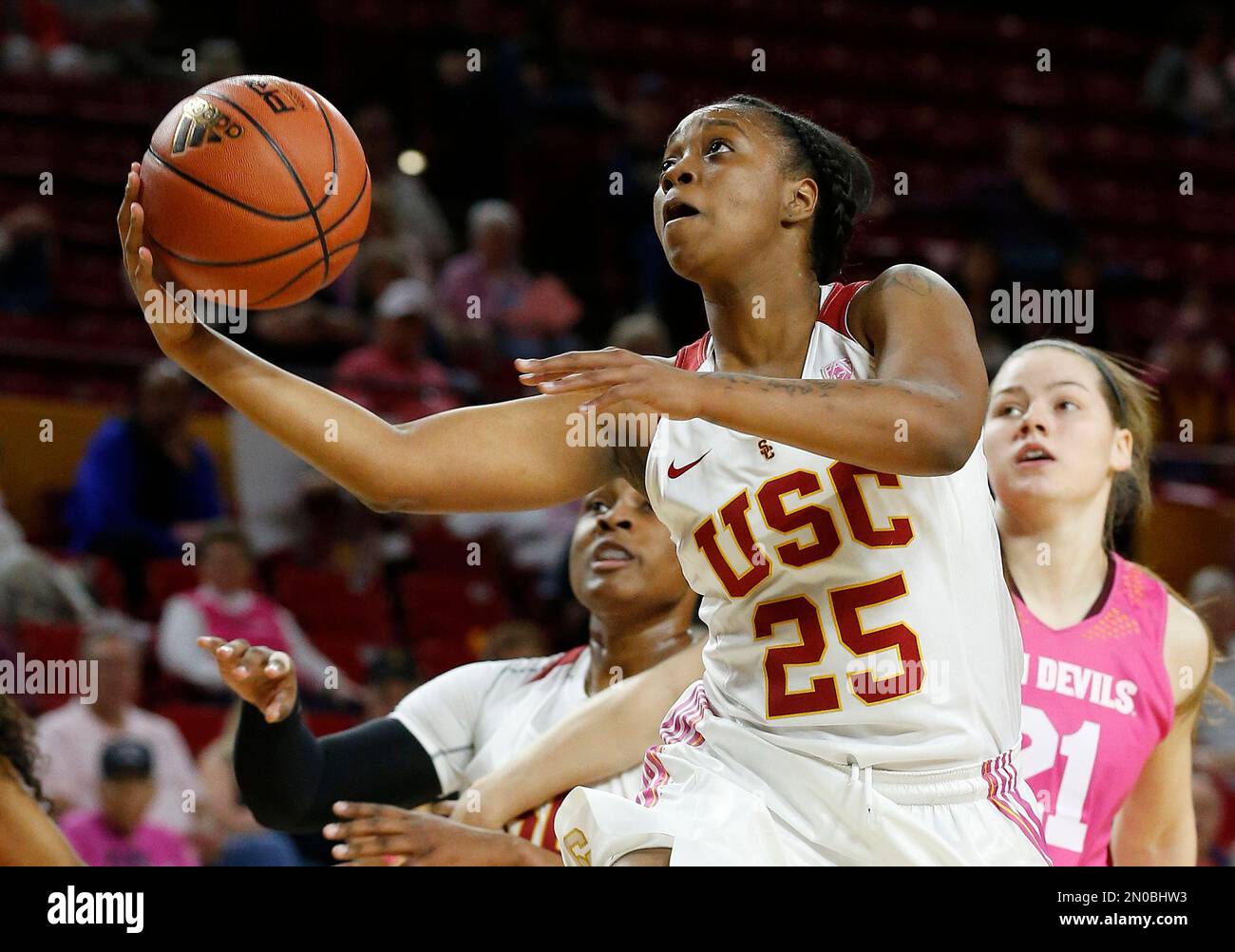 Southern California's Alexis Lloyd (25) drives past Arizona State's ...