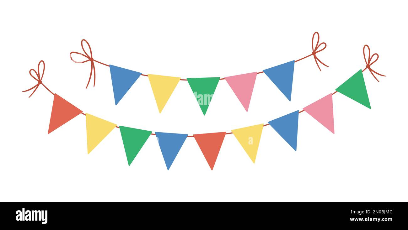 Vector triangle birthday flags for holidays decoration. Cute funny ...