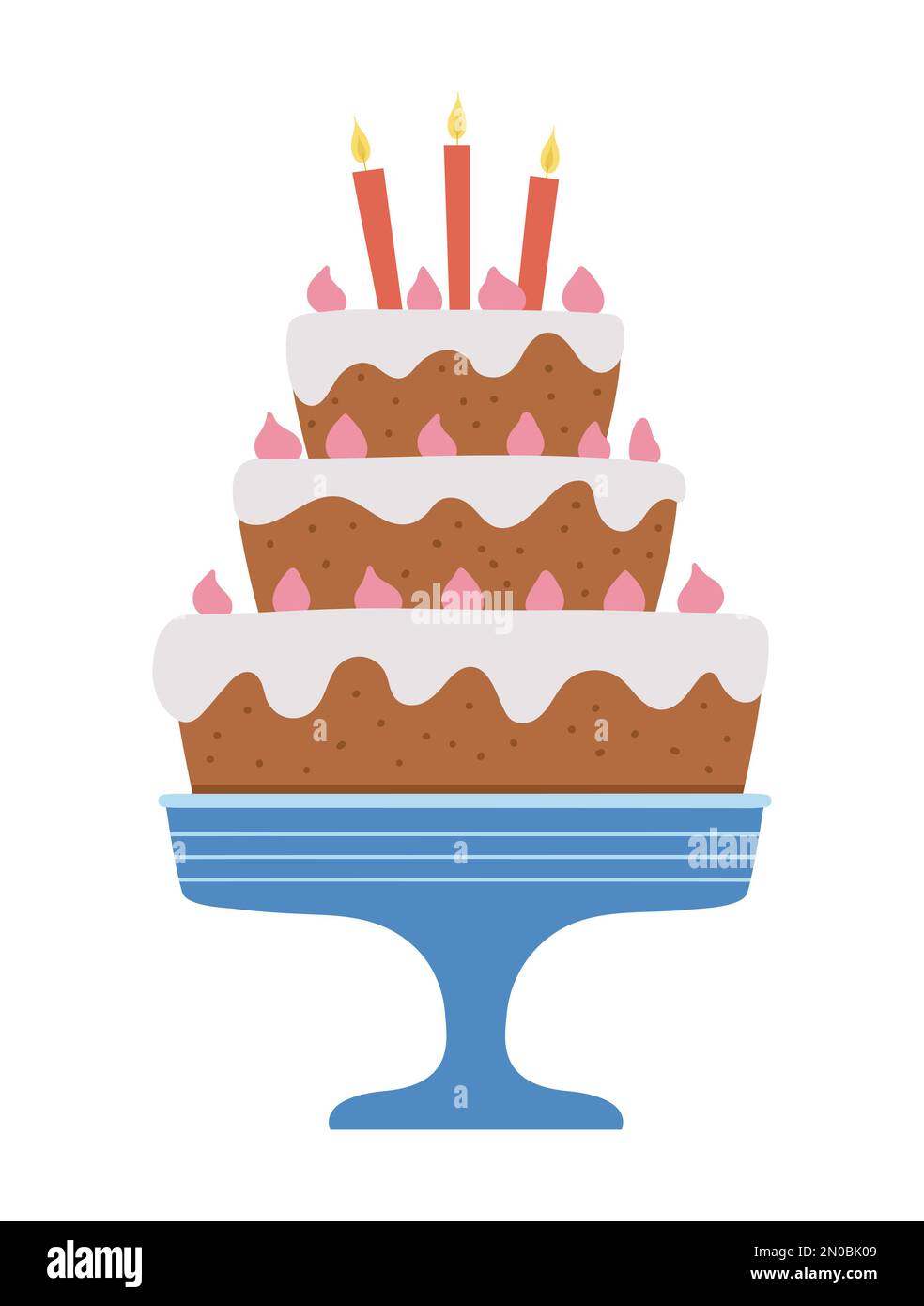 Vector birthday cake with candles. Cute funny b-day dessert ...