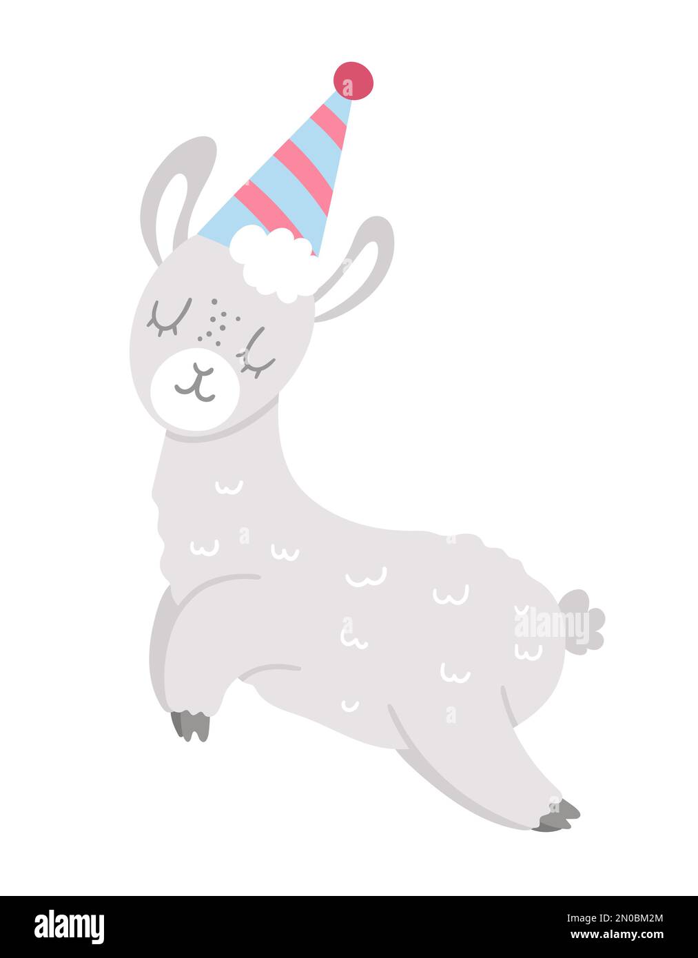 Vector cute llama in birthday hat. Funny b-day animal for card, poster ...