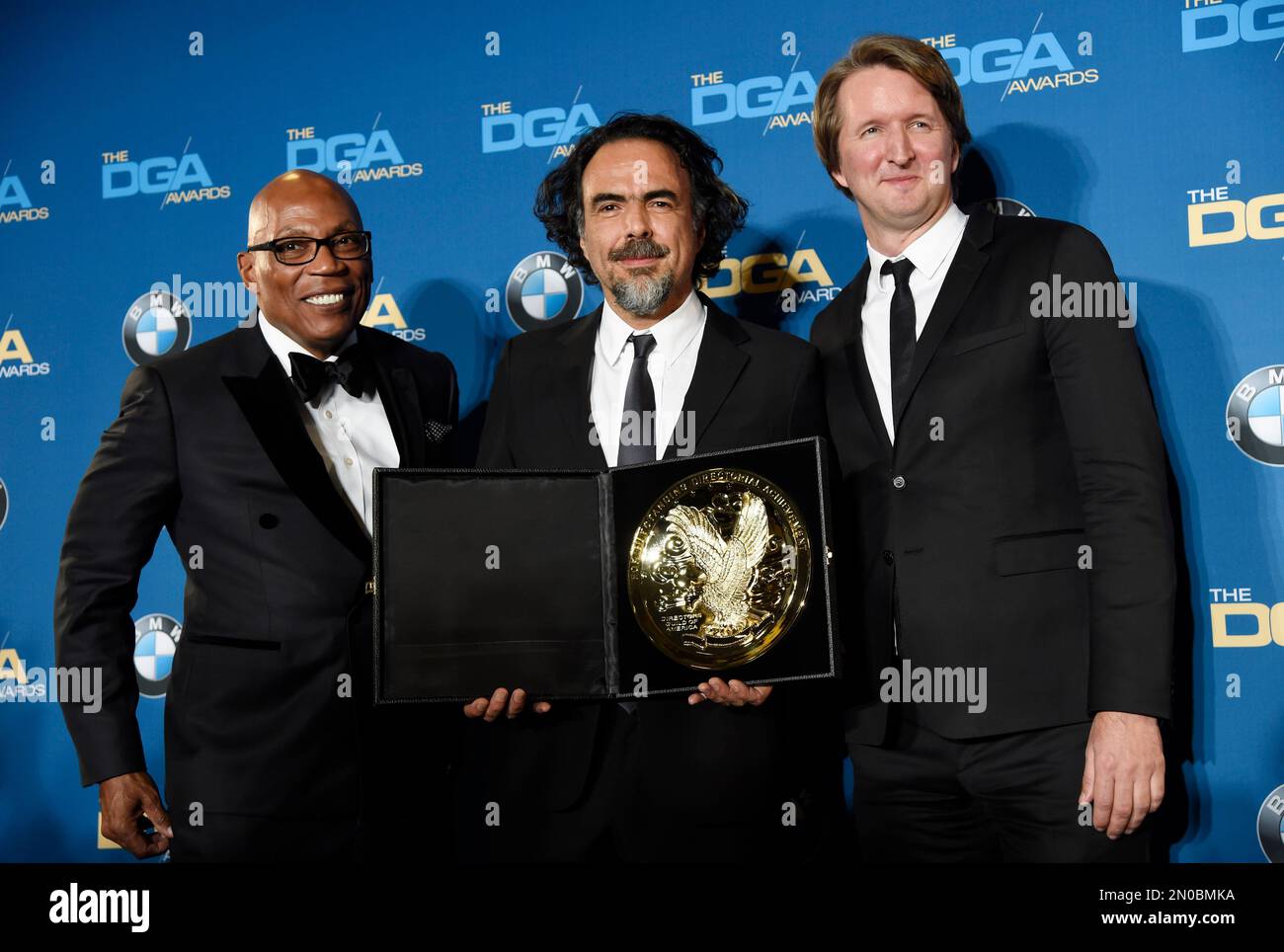 Director Alejandro Gonzalez Inarritu, center, winner of the Feature ...