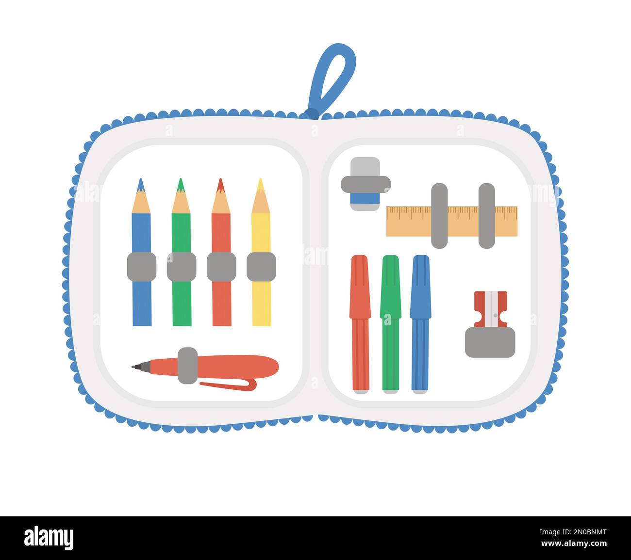 Vector opened pencil case with stationery. Back to school educational ...