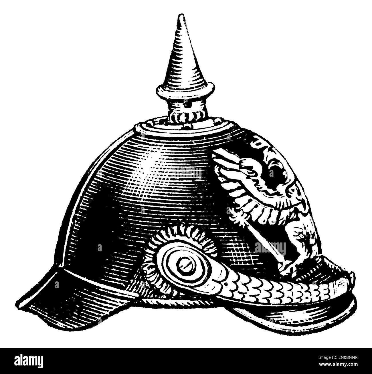 19th-century illustration of a spike helmet (isolated on white ...