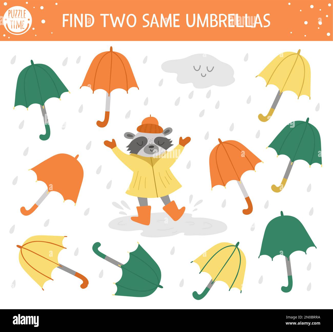 Find two same umbrellas. Autumn matching activity for children. Funny ...