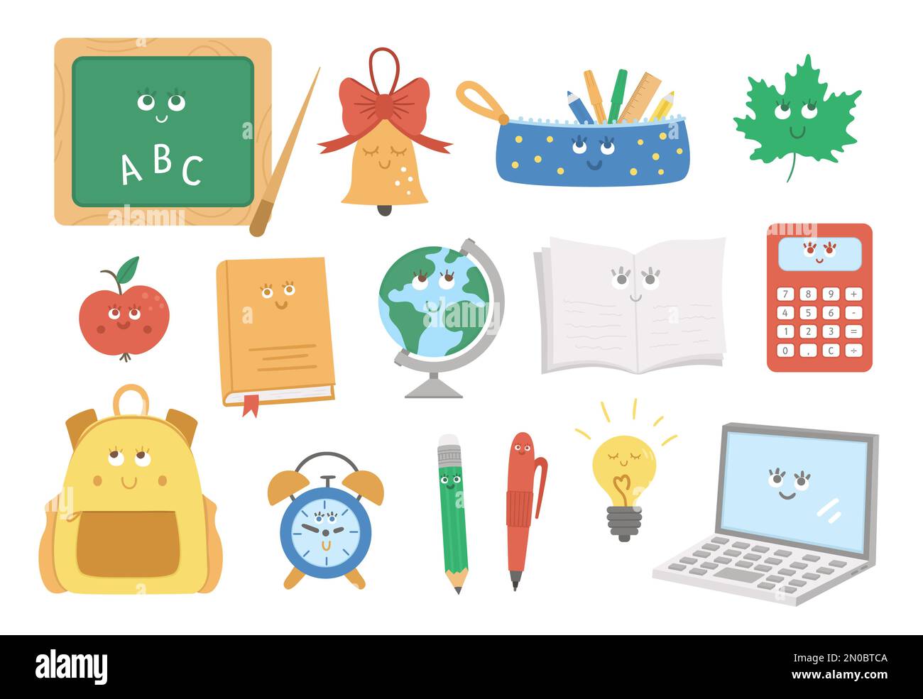 Back to school kawaii vector set of elements. Educational clipart ...