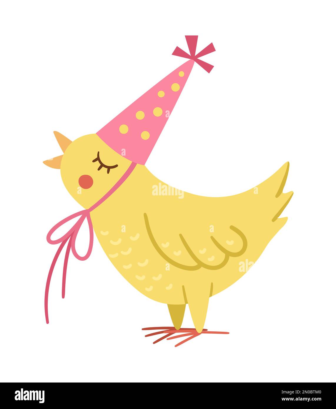 Vector cute singing chicken in birthday hat. Funny b-day bird for card ...