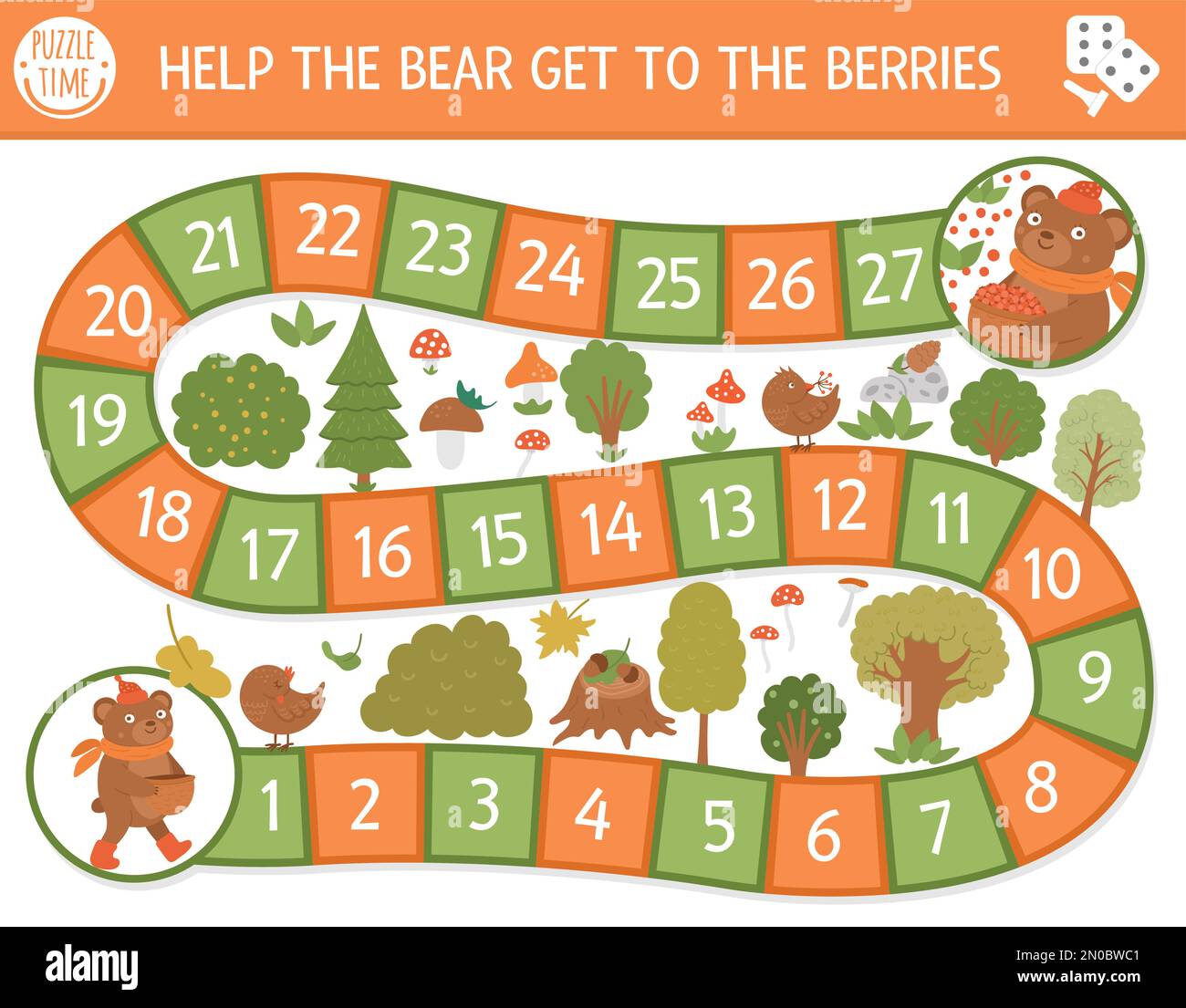 Autumn board game for children with cute woodland animal. Educational ...